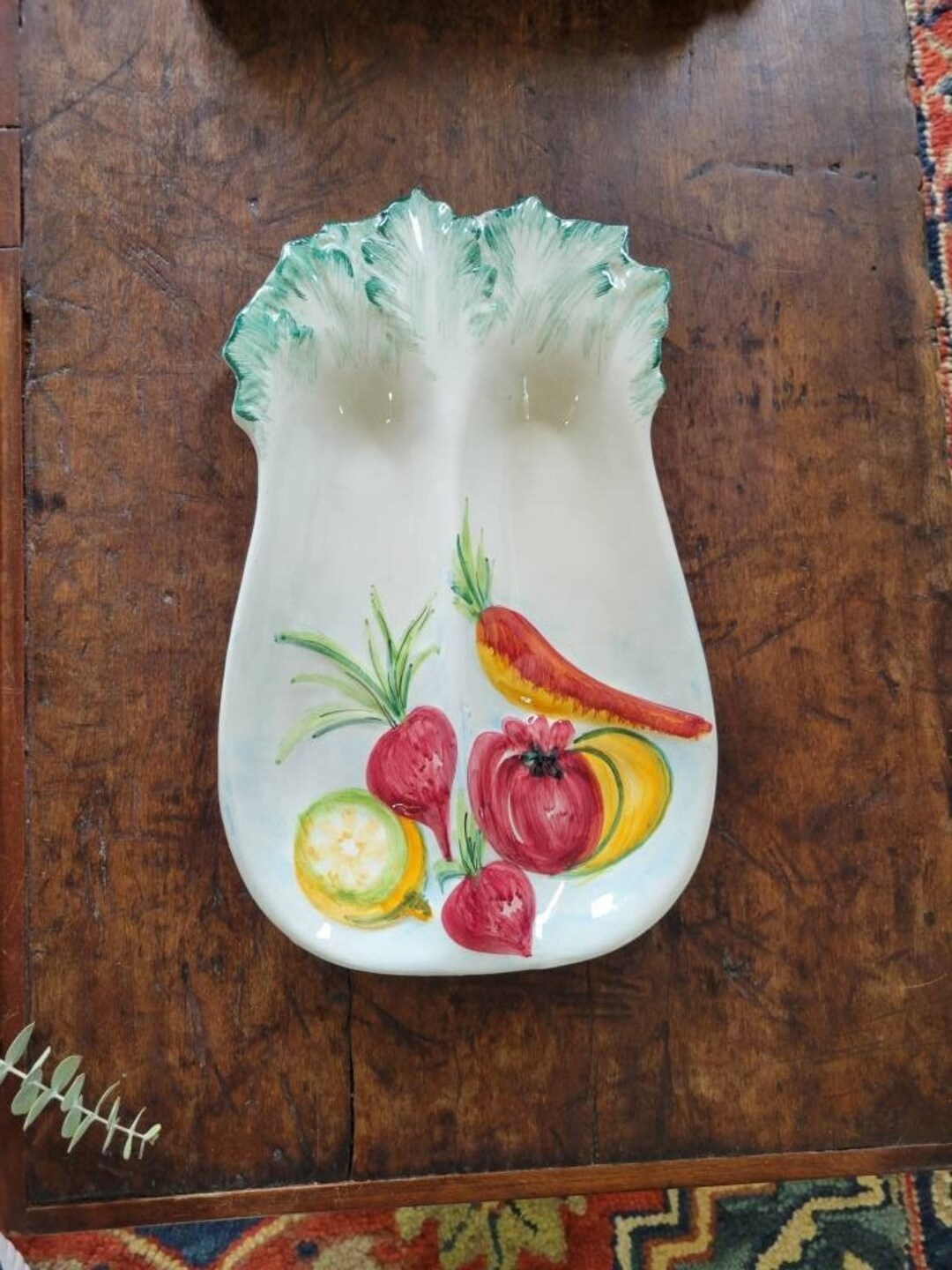 Vintage Hand Painted Italian Relish Tray Celery Shaped Dish Italian ...