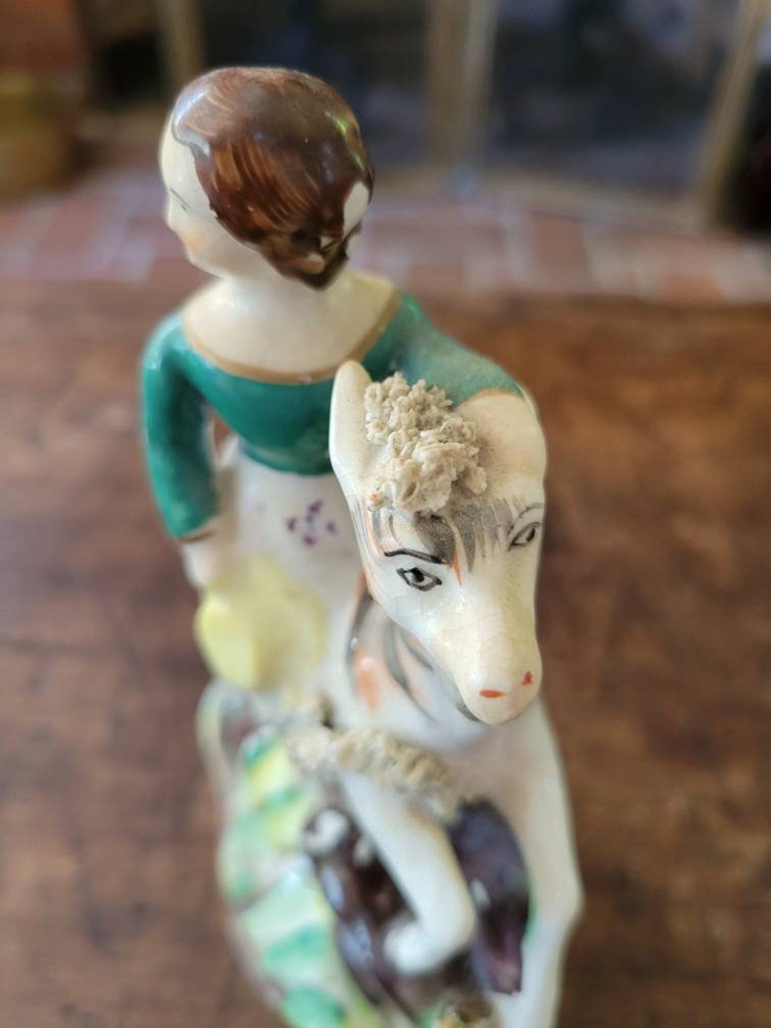 Antique Staffordshire Pottery Girl on Goat Figurine Queens - Etsy
