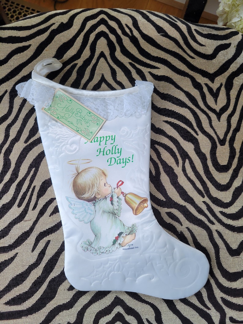 Vintage 1980s Ruth Morehead Holly Babes White Satin and Lace Christmas ...