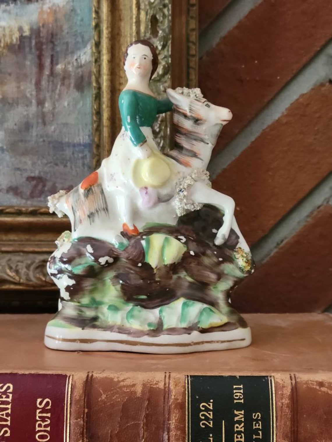 Antique Staffordshire Pottery Girl on Goat Figurine Queens - Etsy