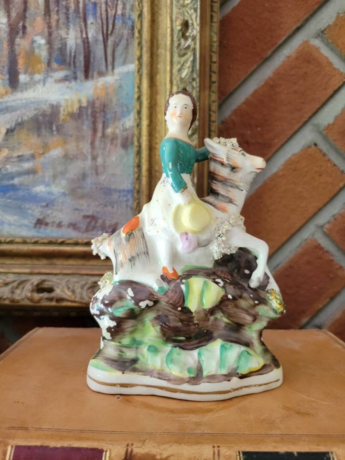 Antique Staffordshire Pottery Girl on Goat Figurine Queens - Etsy