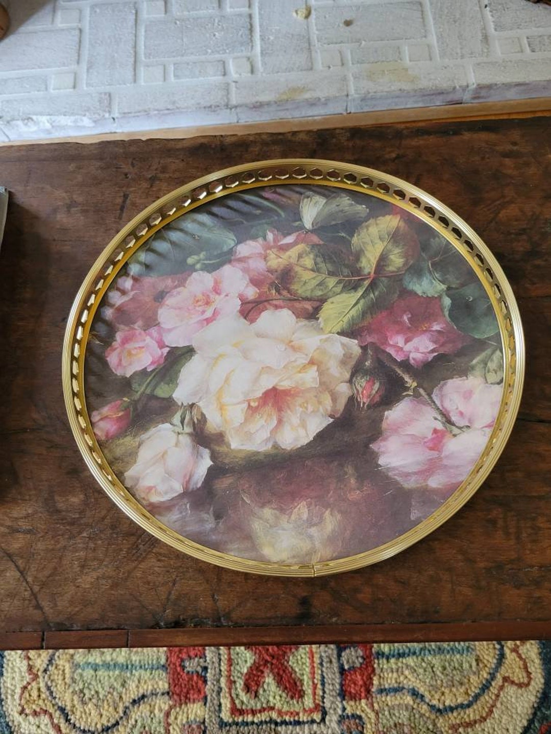 Vintage Rose Tray Orchard Galleried Melamine Serving Tray Made in ...