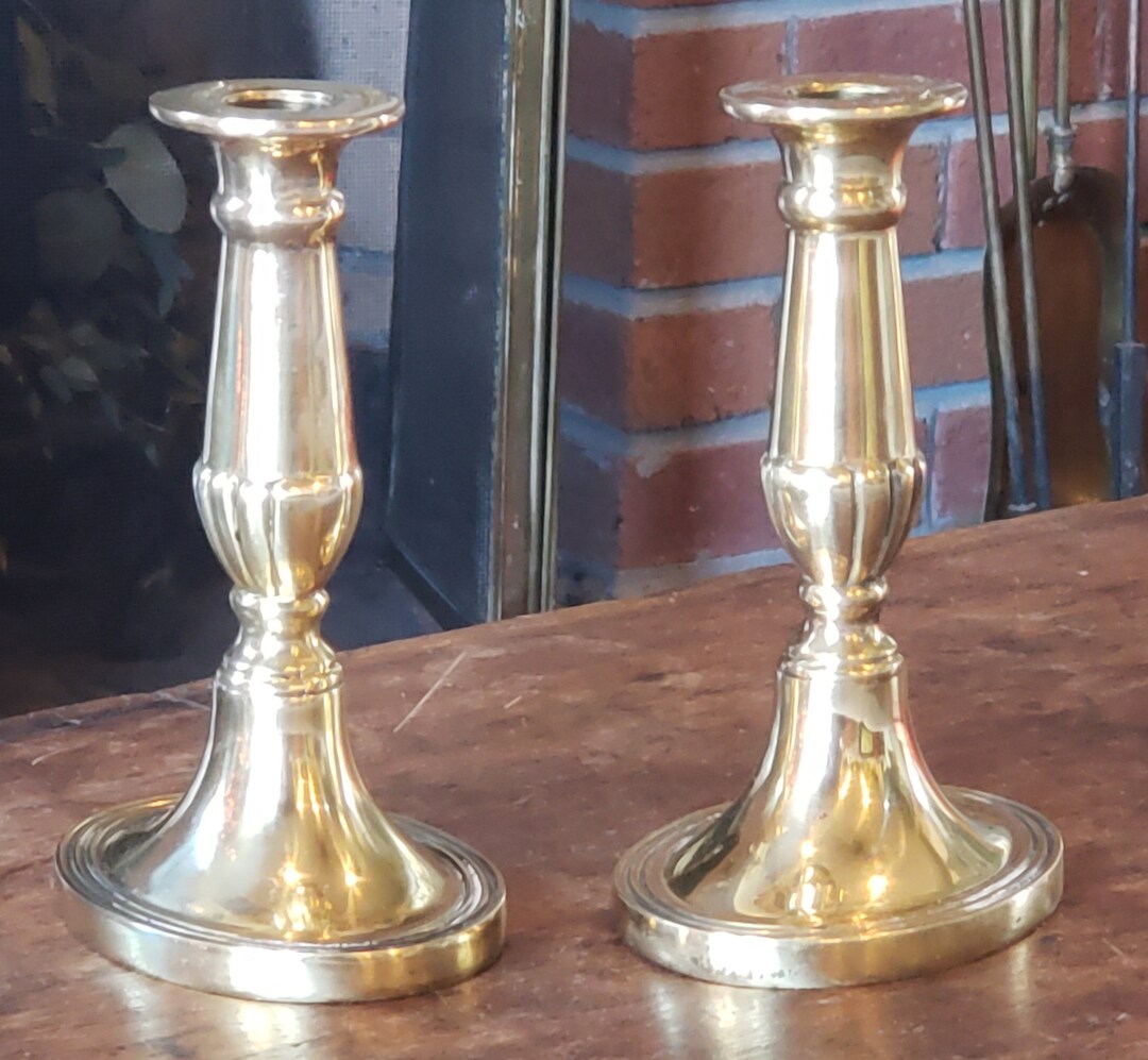 Vintage Solid Brass English Candlesticks - 1970s Brass Regency Style ...