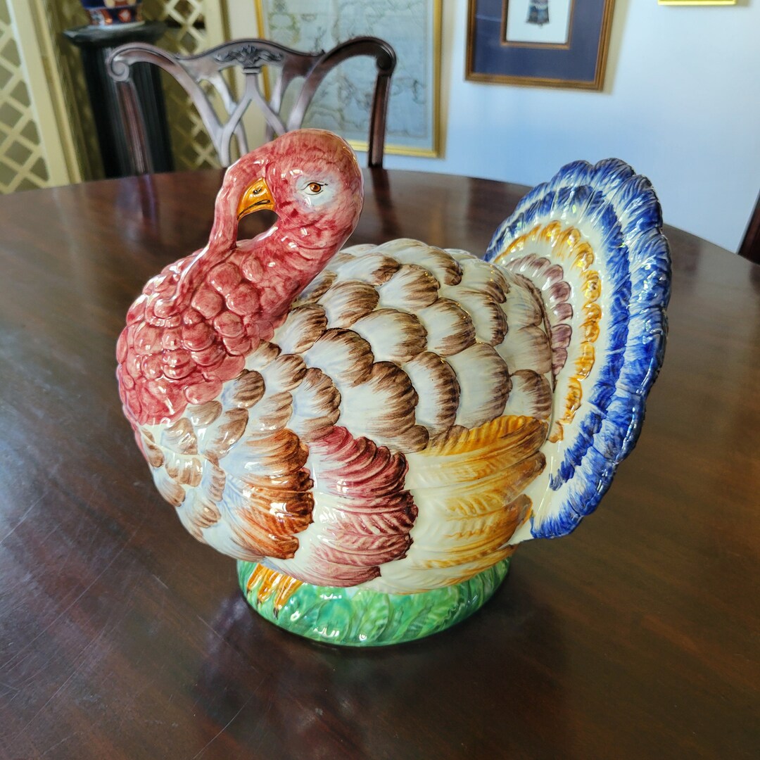 Vintage Italian Majolica Turkey Tureen Thanksgiving Centerpiece Tin ...