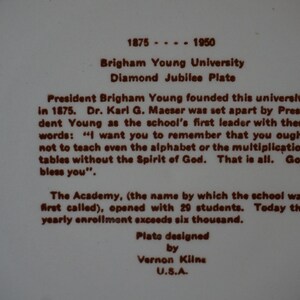 Vintage 1950 BYU Golden Jubilee Plate - BYU Diamond Jubilee 1875-1950 ...