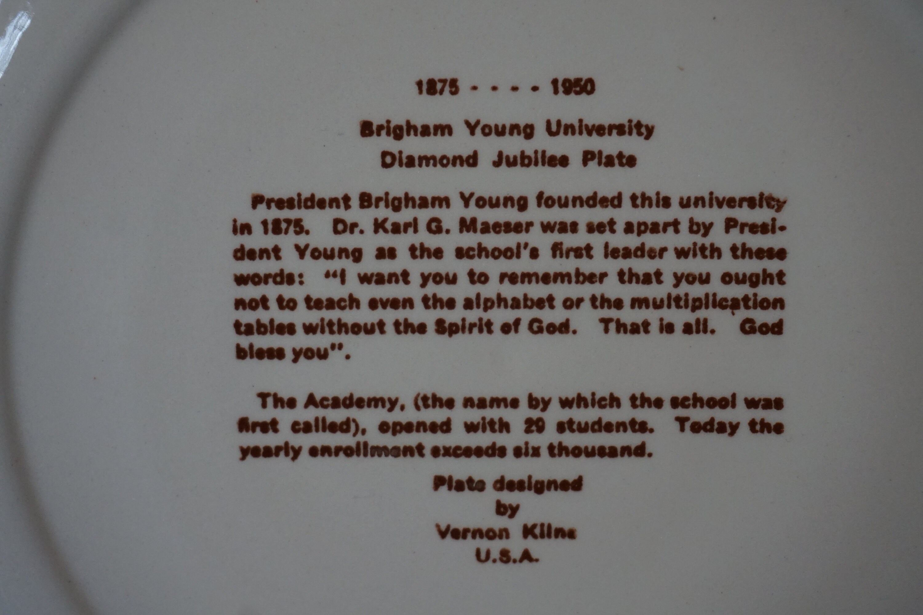 Vintage 1950 BYU Golden Jubilee Plate BYU Diamond Jubilee | Etsy