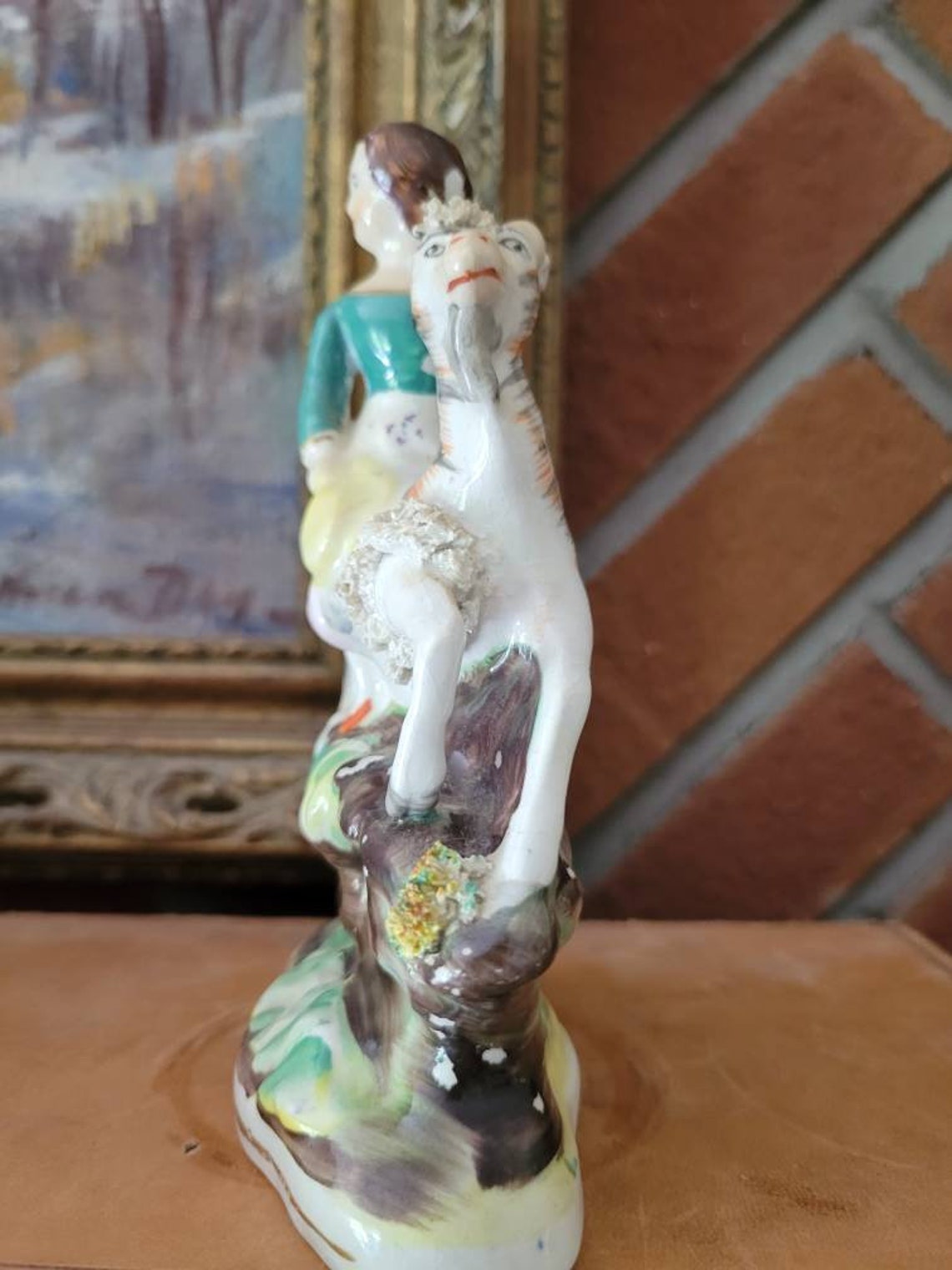 Antique Staffordshire Pottery Girl on Goat Figurine Queens - Etsy