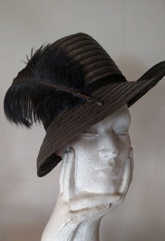 vintage black ostrich hat - Gem