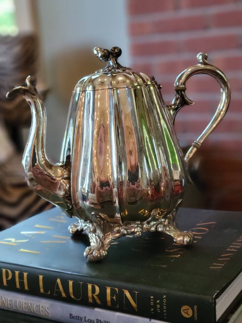 Antique Silverplate Teapot With Acorn Finial Victorian Silver Gilded ...