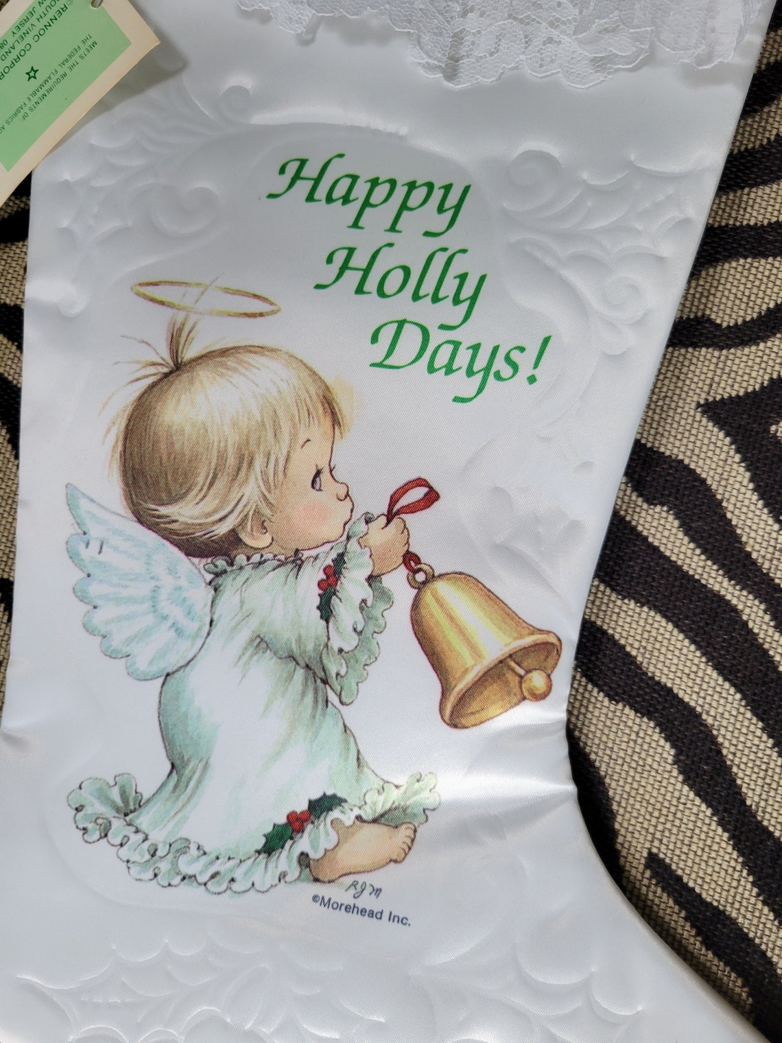 Vintage 1980s Ruth Morehead Holly Babes White Satin and Lace Christmas ...