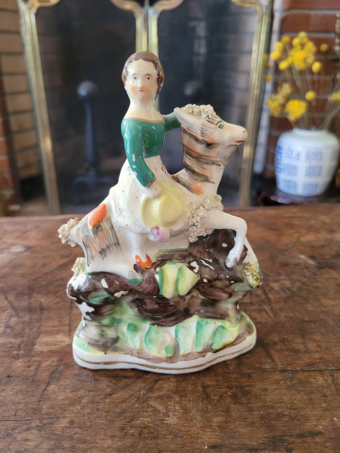 Antique Staffordshire Pottery Girl on Goat Figurine Queens - Etsy