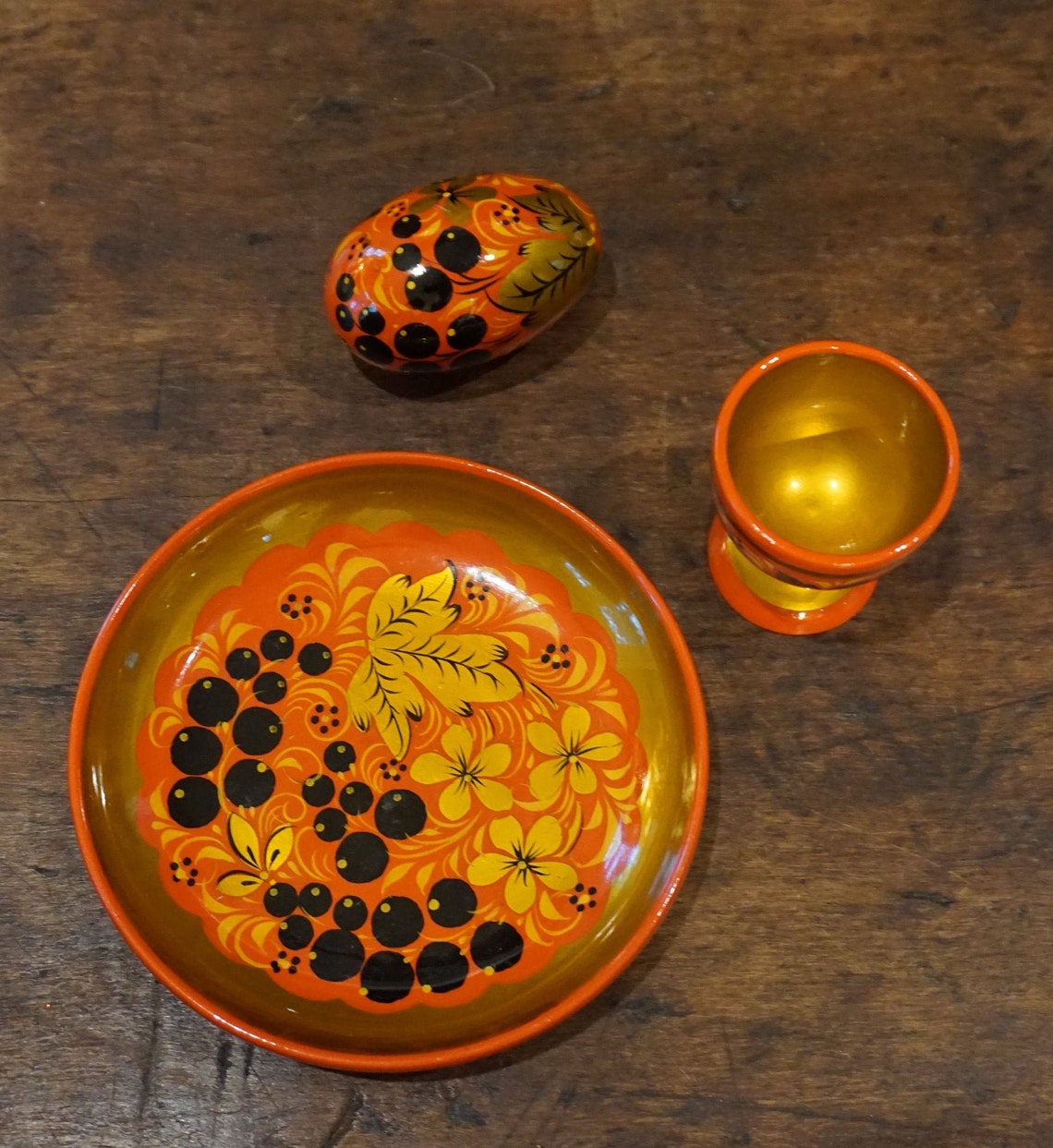 Vintage Orange Gold and Black Russian Lacquerware Set of Dish | Etsy