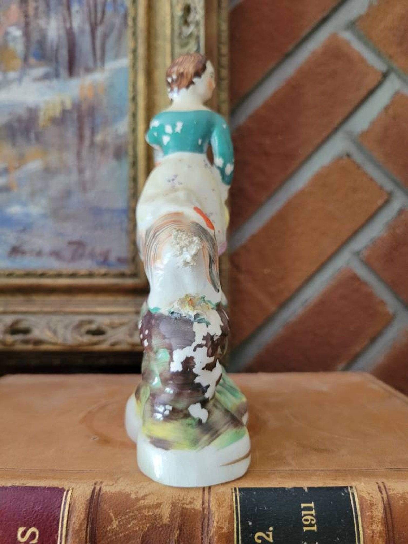 Antique Staffordshire Pottery Girl on Goat Figurine Queens - Etsy