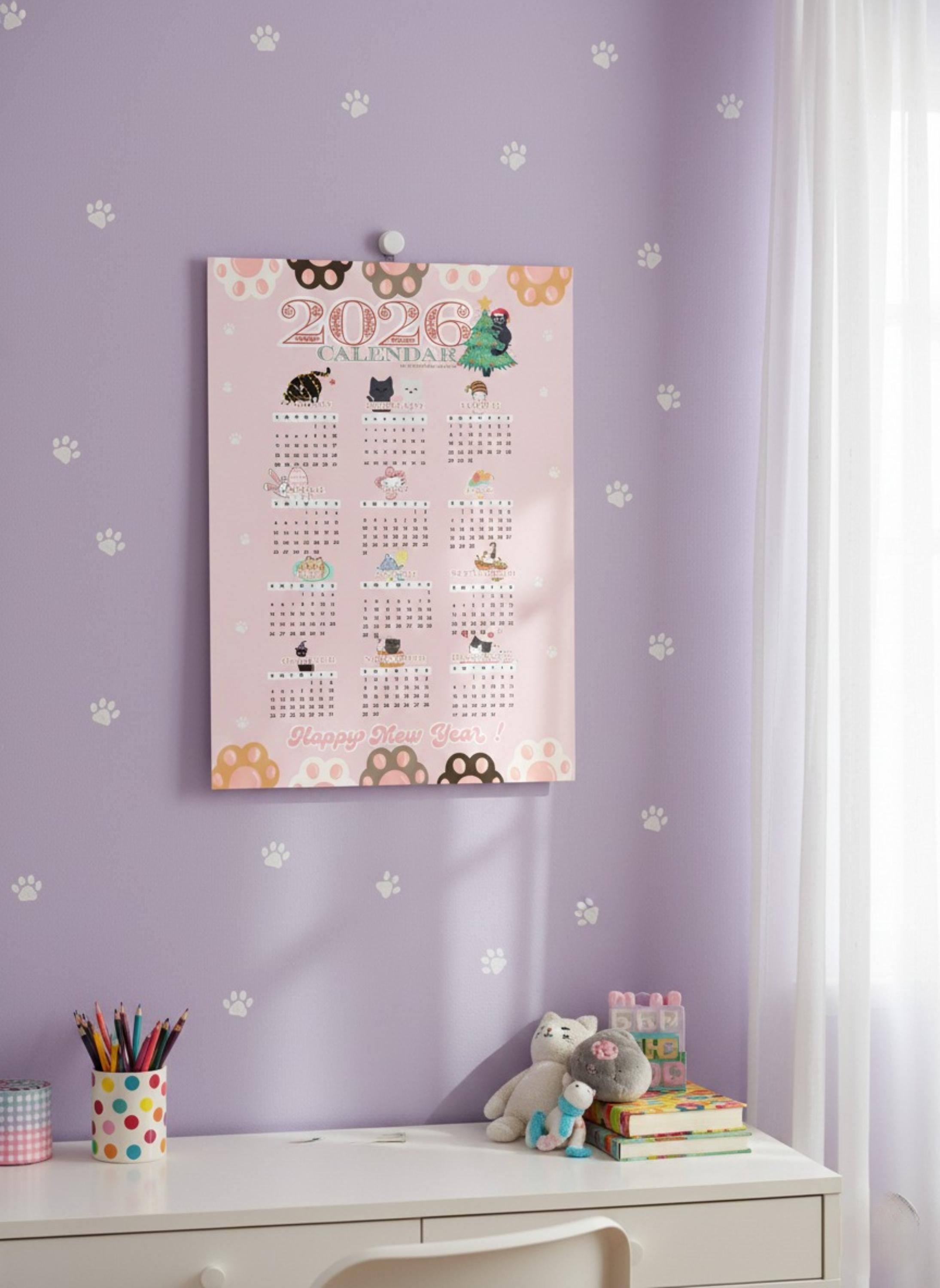 2026 Cat Calendar Printable | Pastel Kawaii Art (digital Download) - Etsy