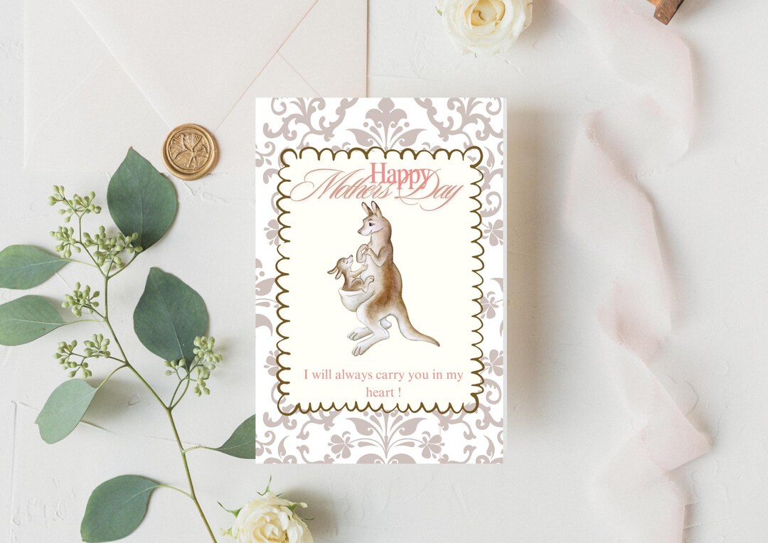 Kangaroo Mother’s Day Card – Printable Cute Animal Mom & Baby Pouch ...