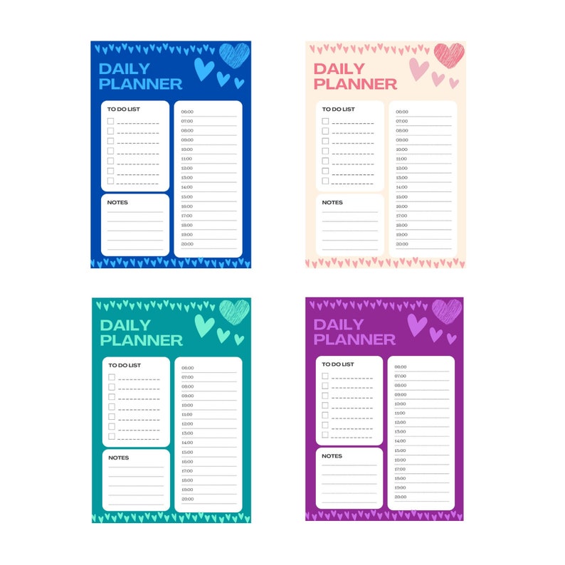 Printable Heart Daily Planners | Set of Four | Downloadable A4 Planners ...
