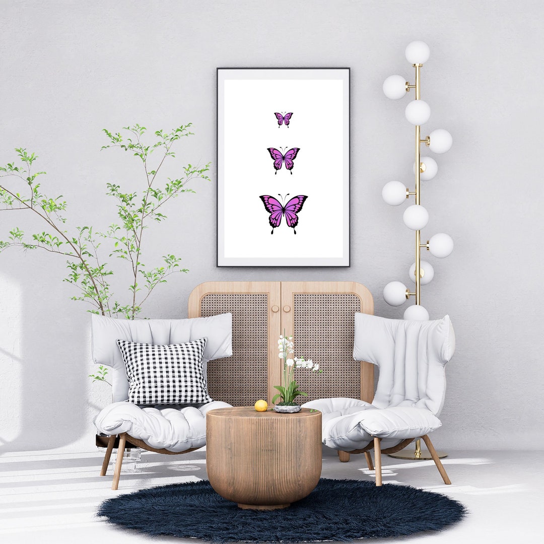 Purple Butterfly Wall Art Print | Minimalist Home Decor (digital ...
