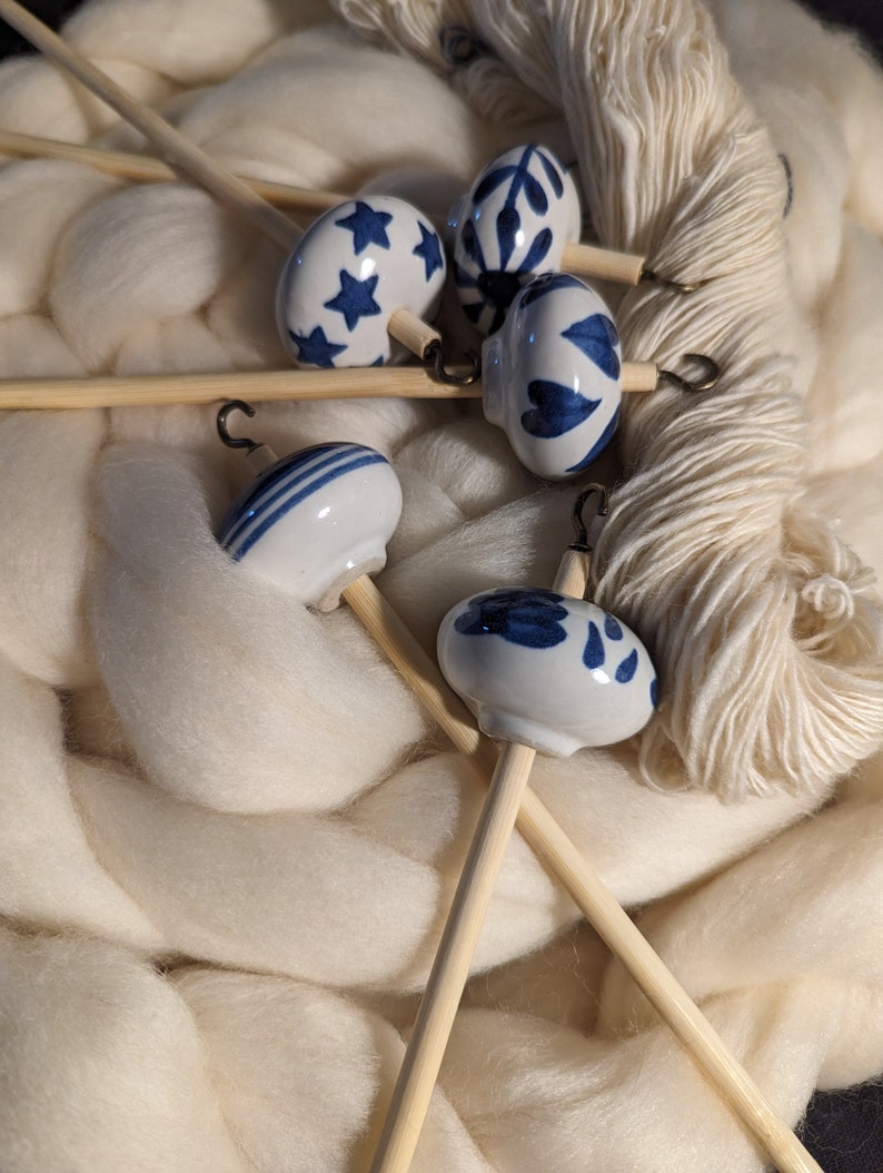 Blue Ceramic Drop Spindle Hand Spindle Top Whorl Handmade, Hand ...