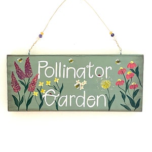 Pollinator Garden Sign | Hand-painted Floral Wood Decor | Outdoor ...