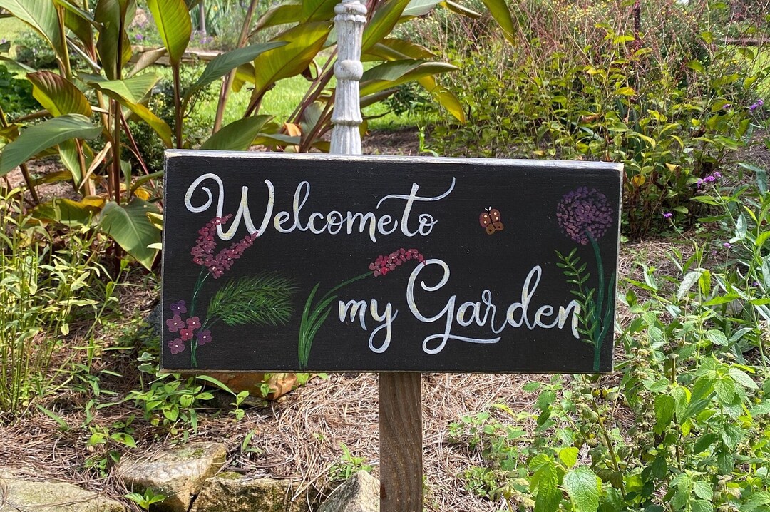 Welcome Garden Sign, Outdoor Wood Sign, Welcome to My Garden, Garden ...