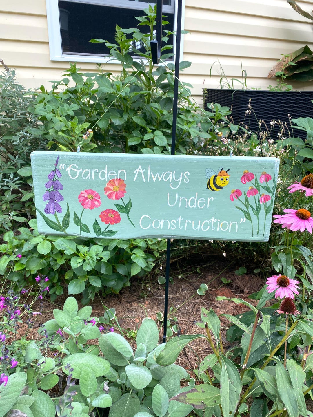 Customizable Hand Painted Garden Sign With Flowers and Bees, Custom ...