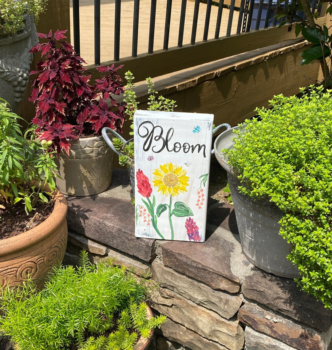 BLOOM Hand Painted Sign for Garden, Custom Garden Sign, Outdoor Sign ...