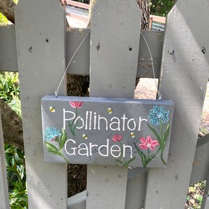 Pollinator Garden Sign | Hand-painted Floral Wood Decor | Outdoor ...