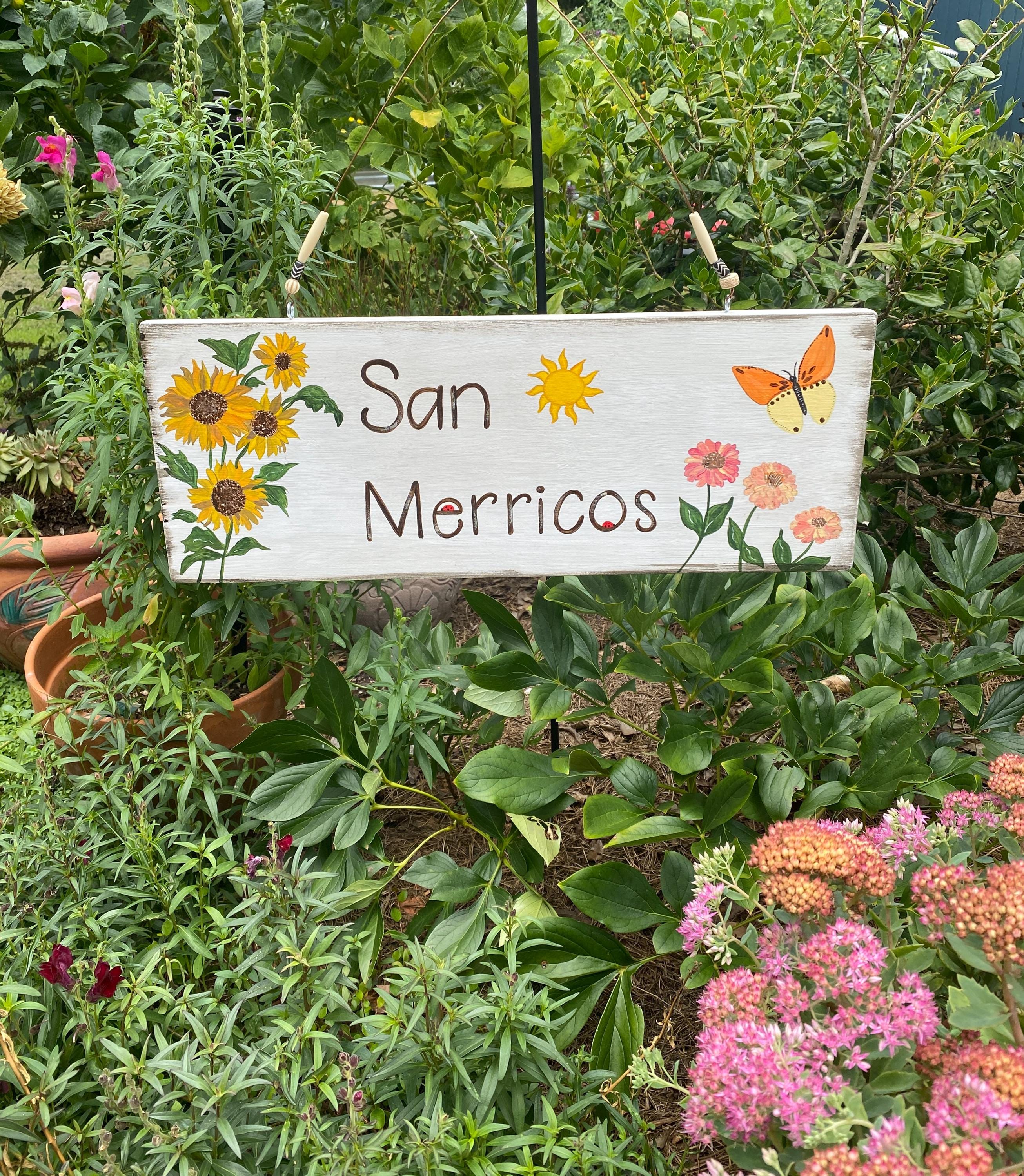 Customizable Hand Painted Garden Sign With Flowers and Bees, Custom ...