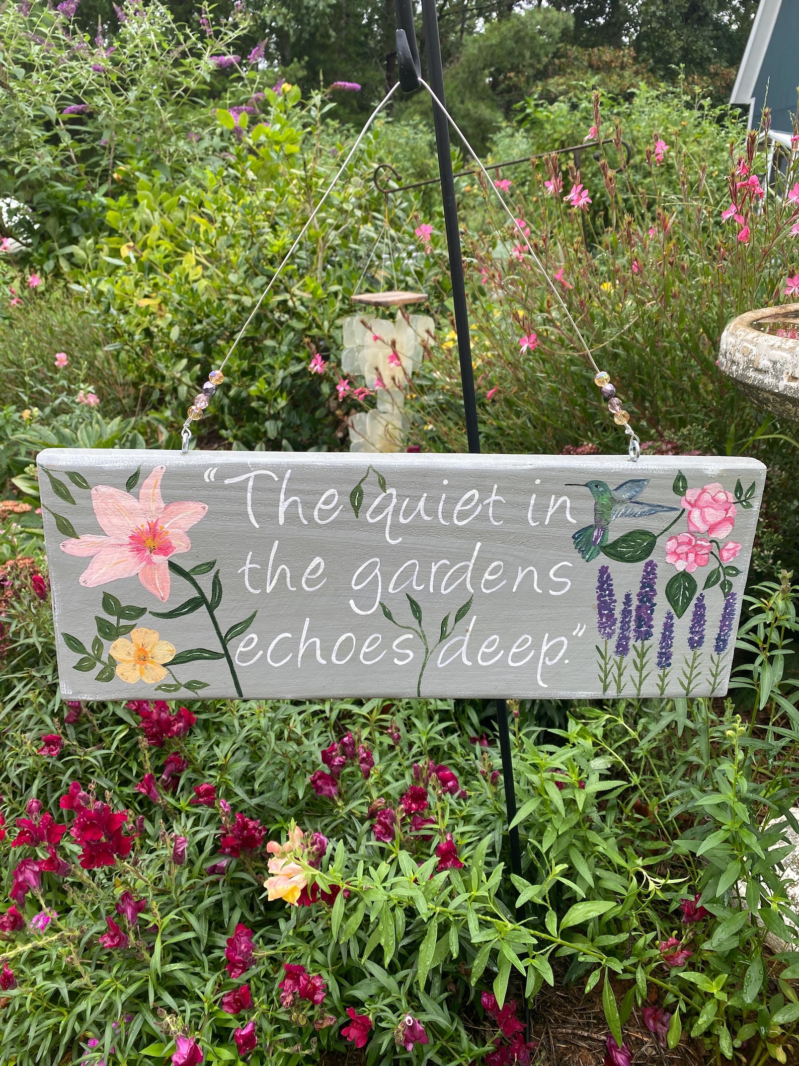 Customizable Hand Painted Garden Sign With Flowers and Bees, Custom ...