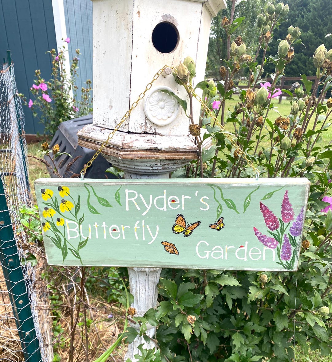 Personalized Hand Painted Sign, Butterfly Garden Sign, Outdoor Sign ...