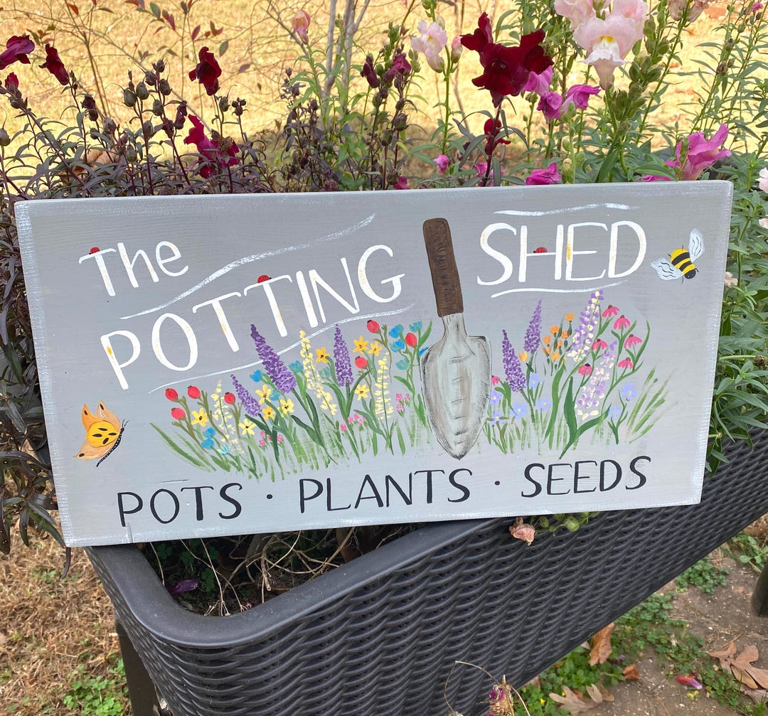 Potting Shed Sign | Hand Painted Garden Shed Sign | Floral Gardening ...