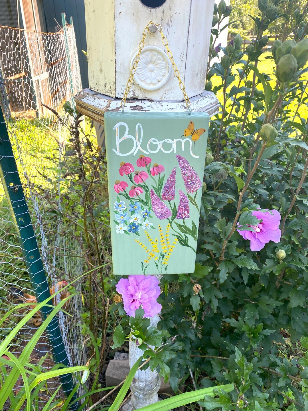 BLOOM Hand Painted Sign for Garden, Unique Garden Sign, Outdoor Garden ...