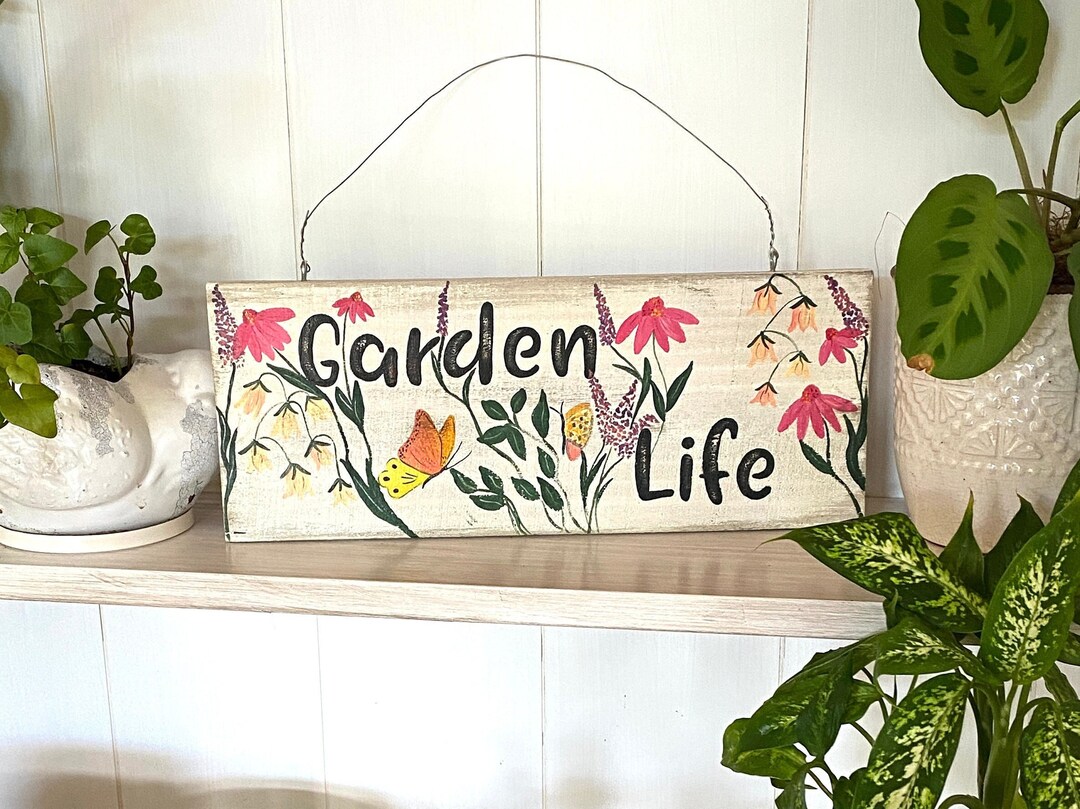 Unique Hand Painted Garden Sign. Outdoor Floral Wood Sign. Gift for the ...