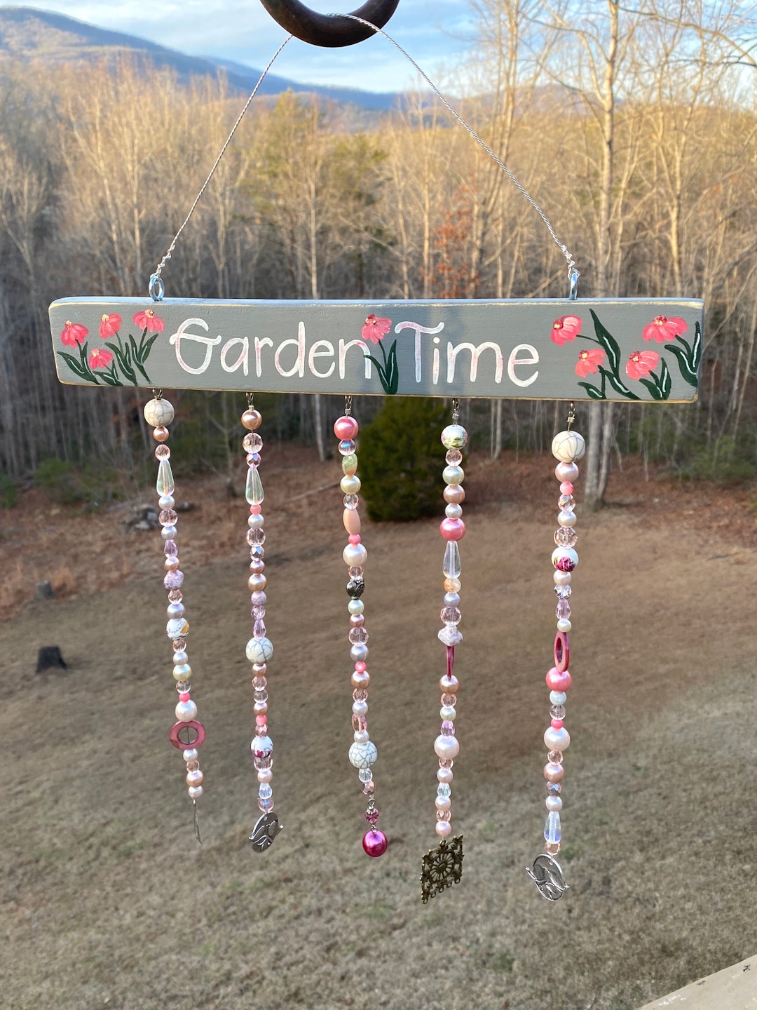 Garden Chime Sign, Unique Combination "garden Time" Sign With Chimes ...