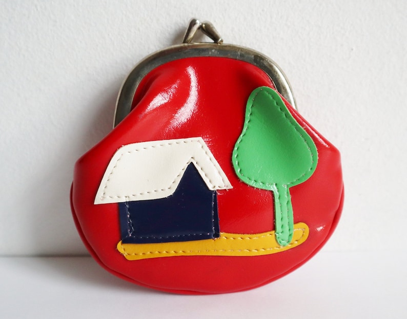 Red 60s Vintage Childrens Wallet // House and Tree // Silver Closure ...
