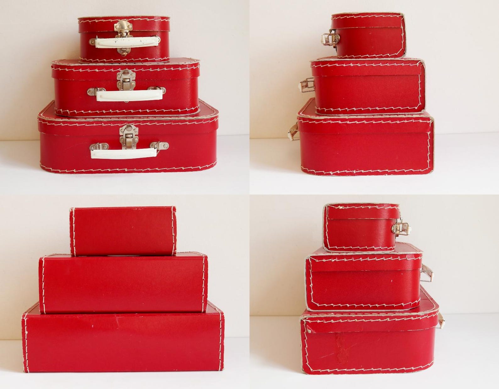 Set of 3 Red 60s Suitcases With White Handle // Childrens Suitcases ...
