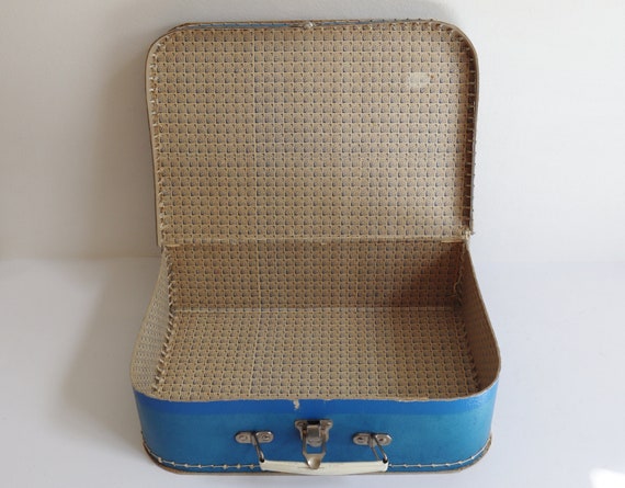 Blue Hard Cardboard Suitcase With White Handles // Lu… - Gem