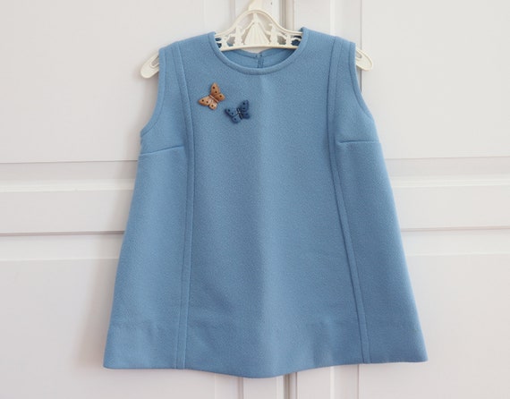 Cute Light Blue 60s Girl Dress With Butterflies // A-… - Gem