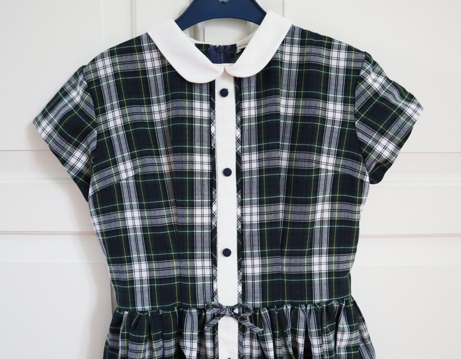 Green/blue/white/yellow Check 60s Dress With White Peter Pan Collar ...