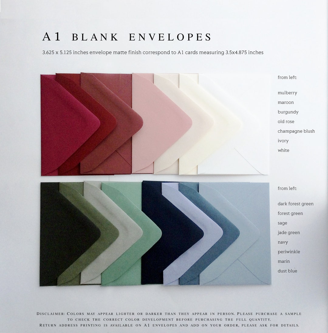 A1 Euro Flap Envelopes BLANK No Printed Address Included Multiple Color ...