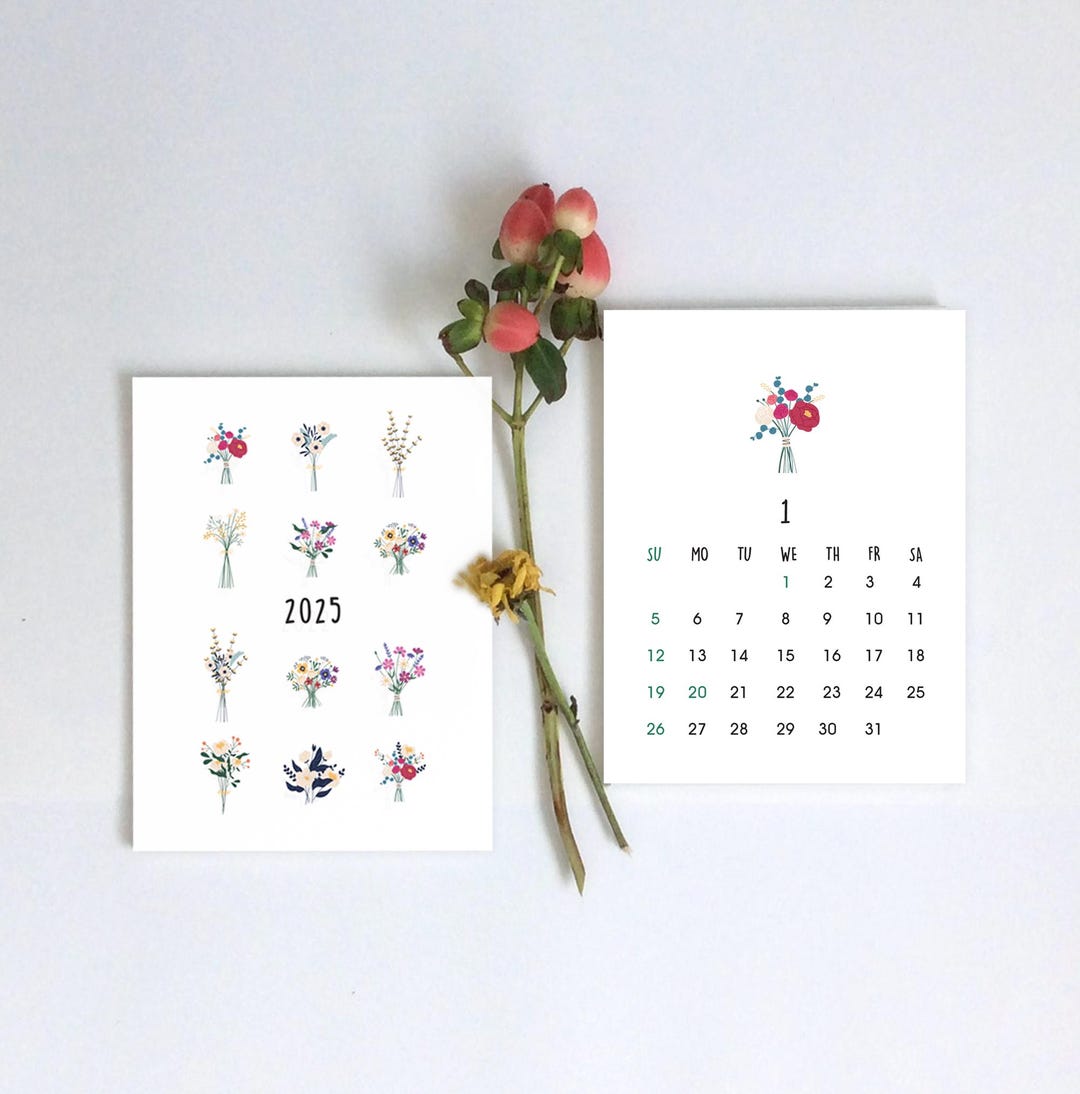 2025 Mini Calendar Little Tiny Flower Bouquets for 12 Months 1 Cover ...