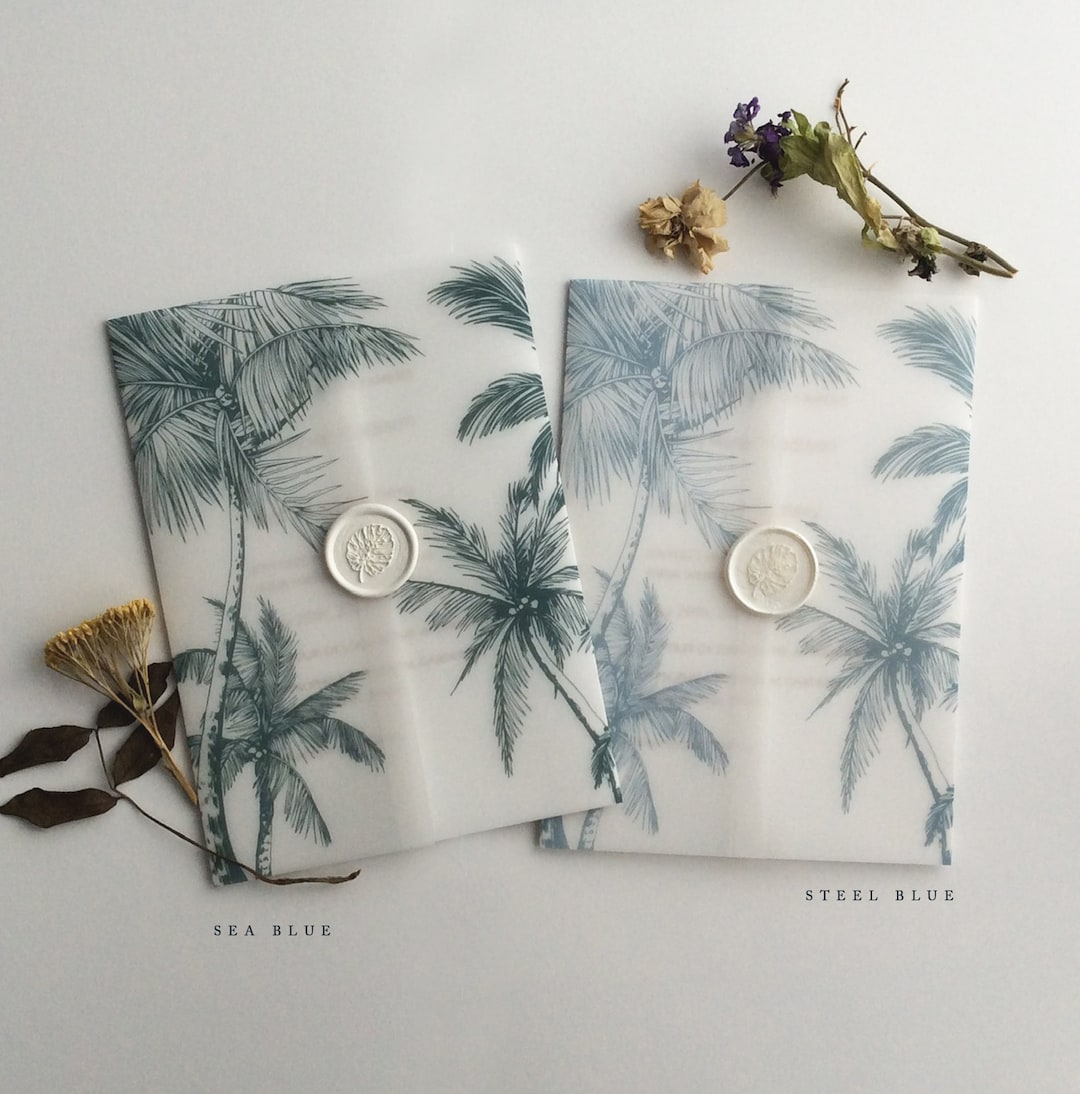 Beach Wedding Vellum Wraps: Palm Tree Tropical Invitation (5x7 Inches ...