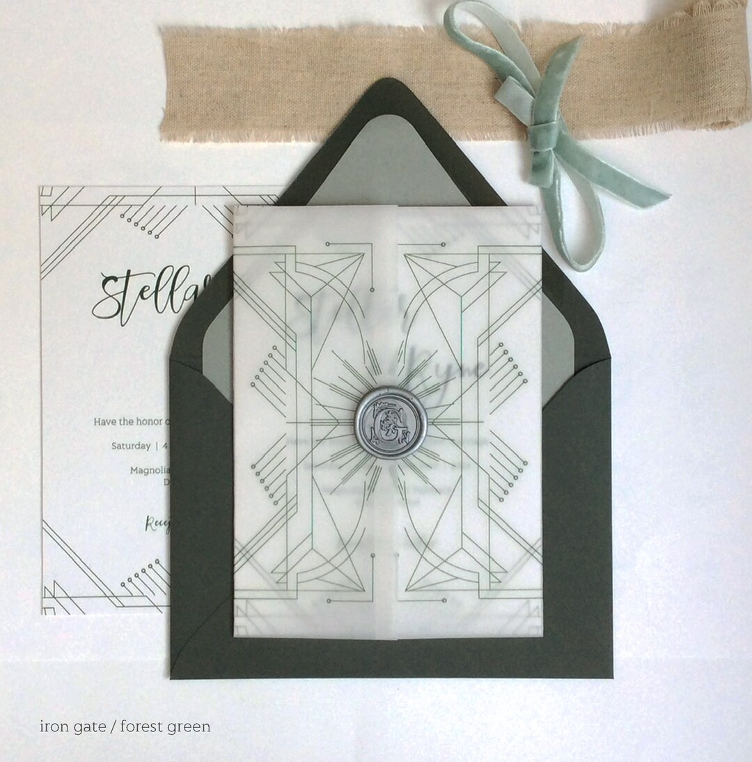 Wedding Invitation Kit White Translucent Vellum Jacket Modern Geometric ...