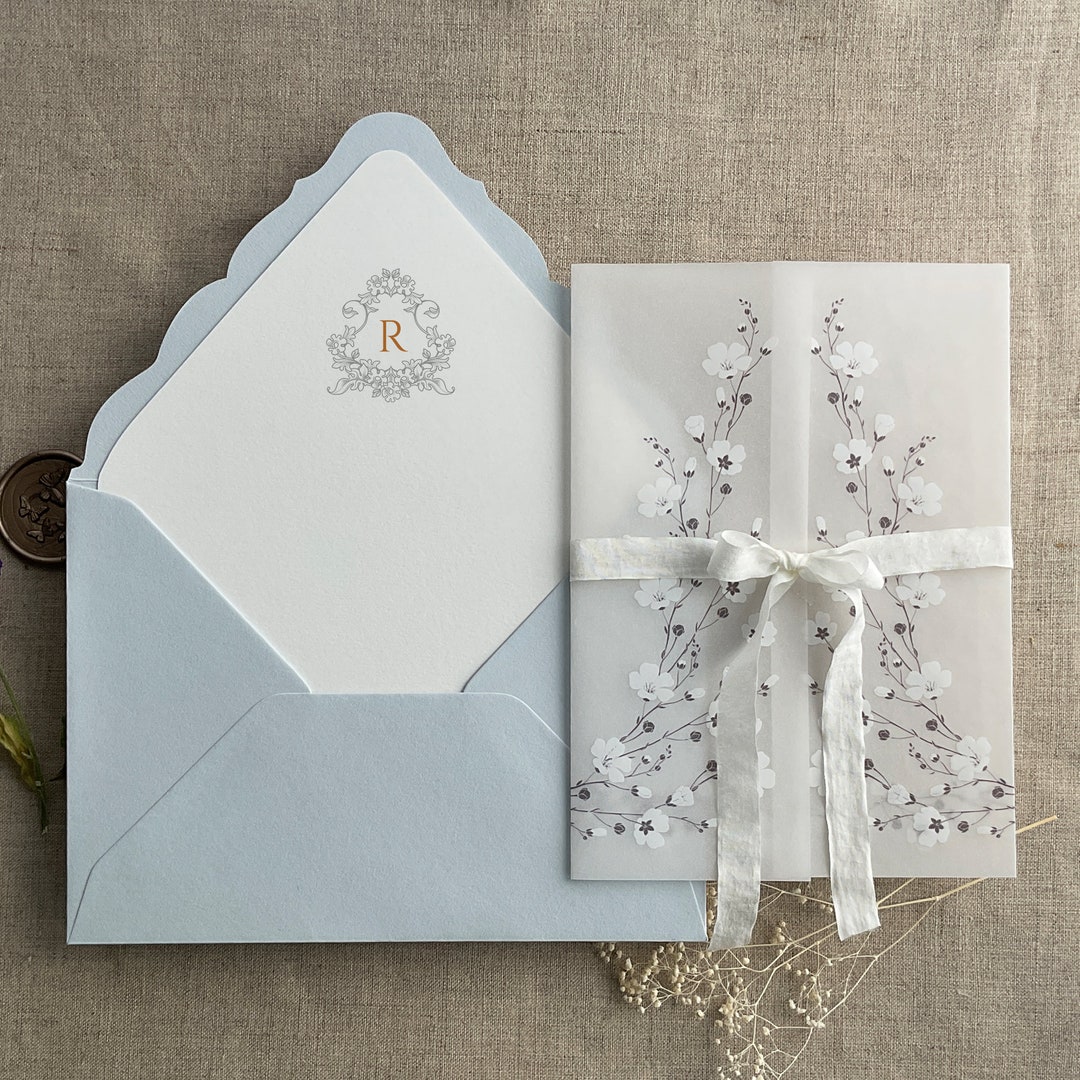 VWB14 Printed Vellum Wraps + Envelope Liners - White Flax Floral - Etsy