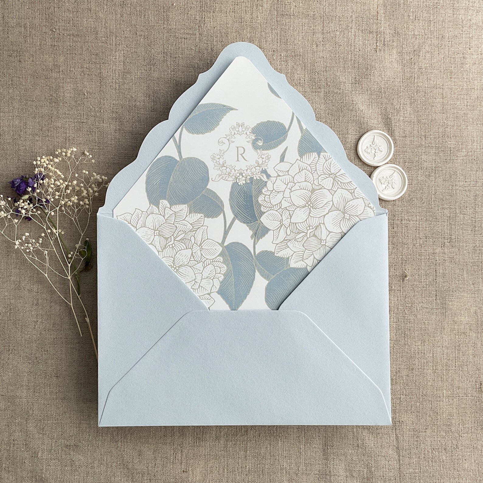 Blue Hydrangea Envelope Liner: A7 Euro Flap, Initial Option - Etsy