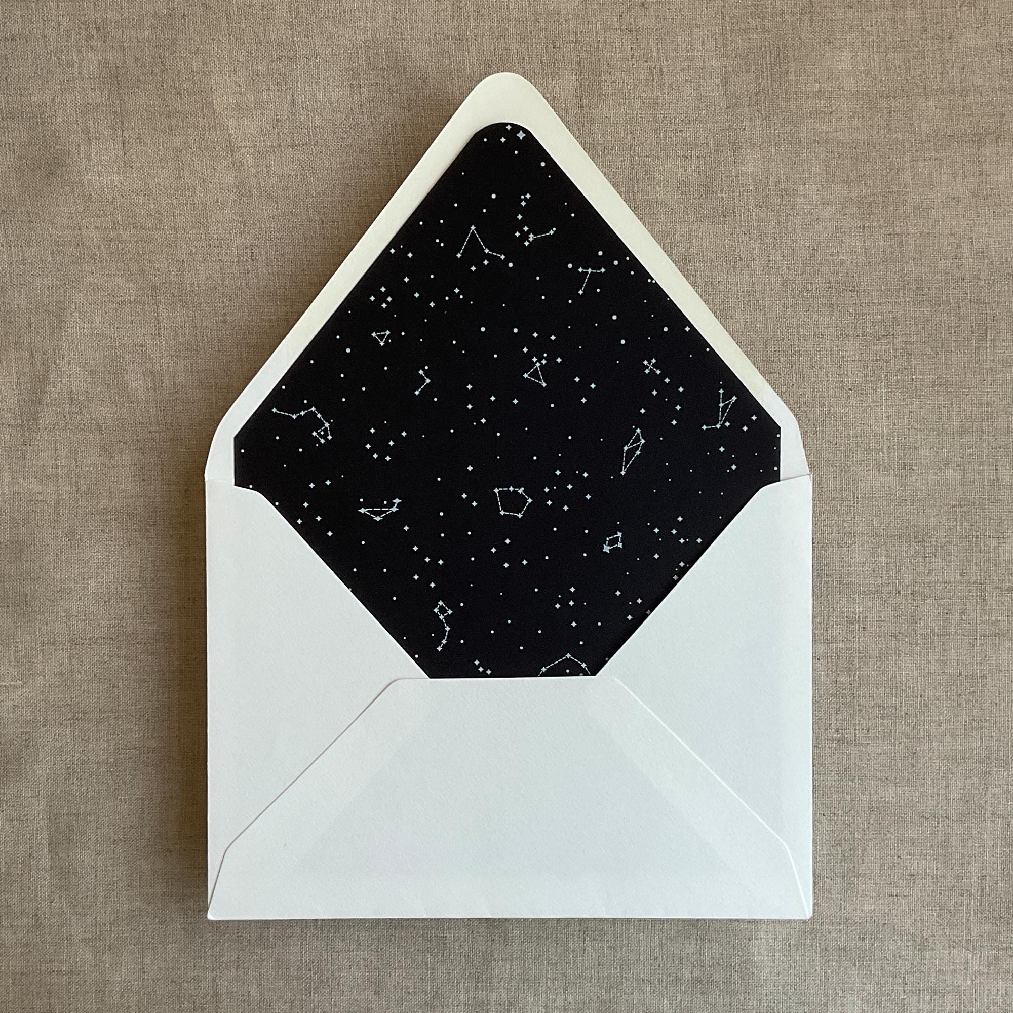 Starry Night Envelope Liners: White Ink Print Celestial Design for A7 ...