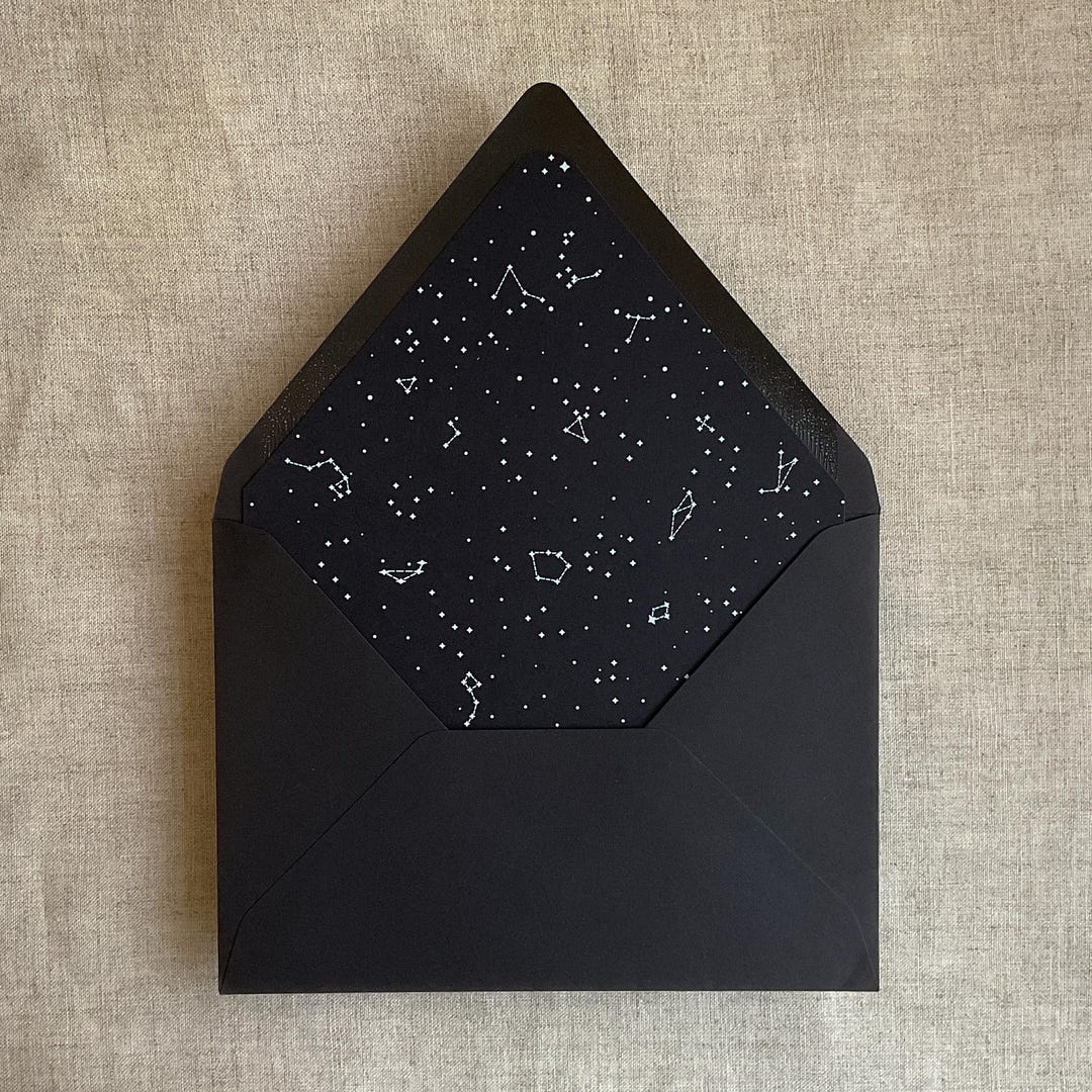 Starry Night Envelope Liners: White Ink Print Celestial Design for A7 ...