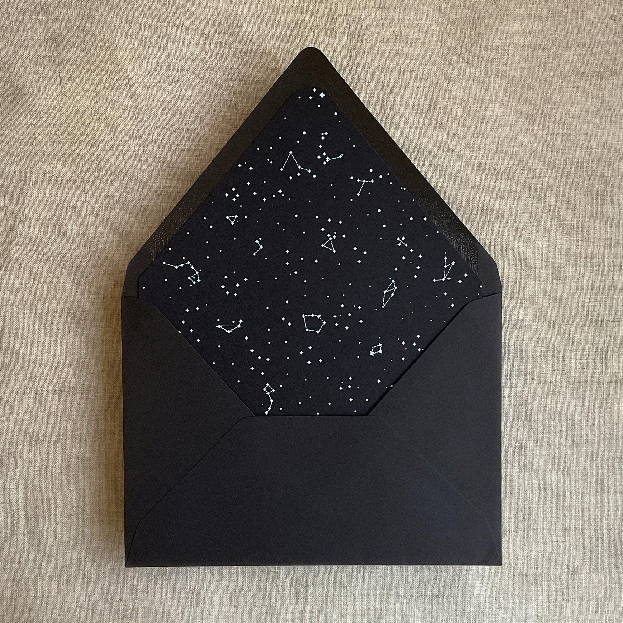 Starry Night Envelope Liners: White Ink Print Celestial Design for A7 ...