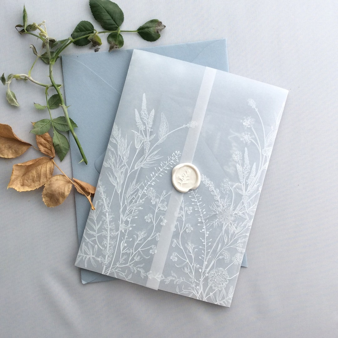 Botanical Vellum Wrap: White Ink Floral Print for 5x7 Card - Etsy