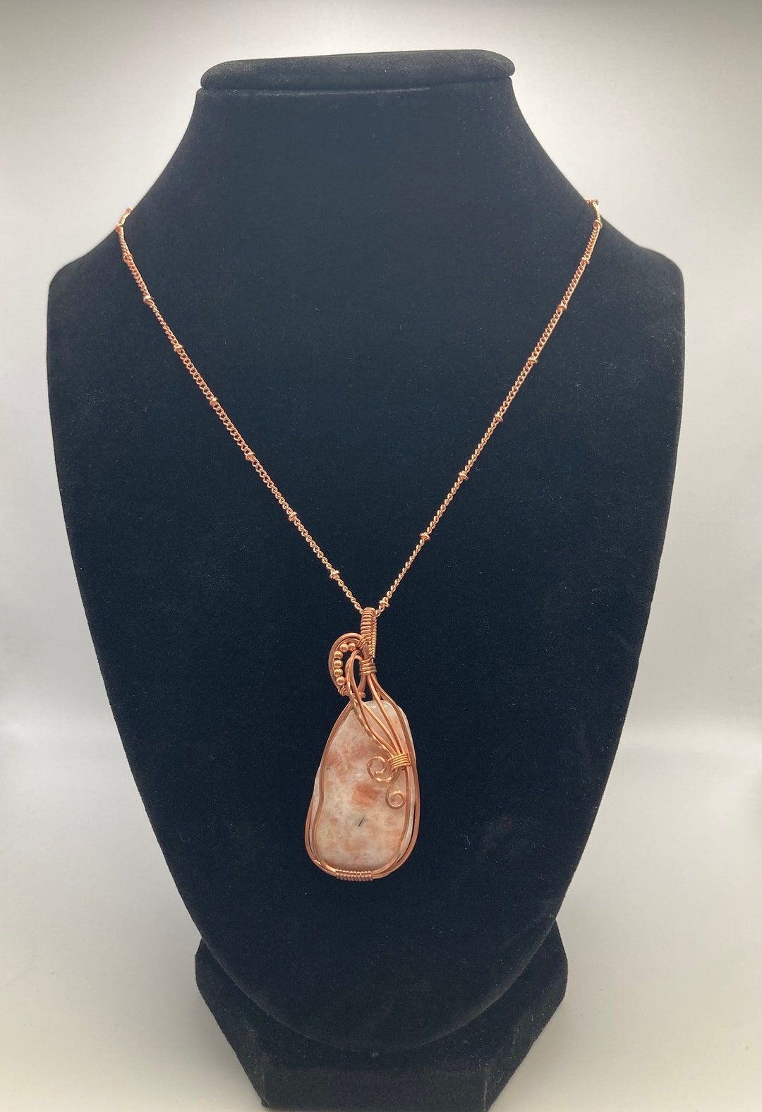 Hand Wrapped Sunstone Necklace, Copper Wire, 18" Chain - Etsy